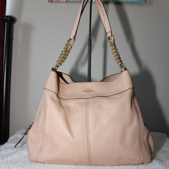 Coach | Bags | Coach Lexy Pebbled Leather Peach Beige Euc Gold Chain ...